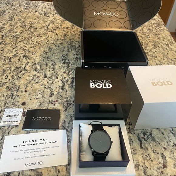 Movado | Accessories | Movado Bold Black Watch New With All Boxes ...